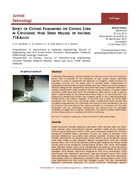 Pdf Effect Of Cutting Parameters On Cutting Zone In Cryogenic High Speed Milling Of Inconel