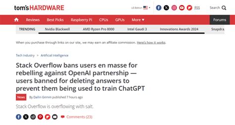 Stack Overflowとopenaiの提携に反発し回答を削除したユーザーがbanされる Gigazine