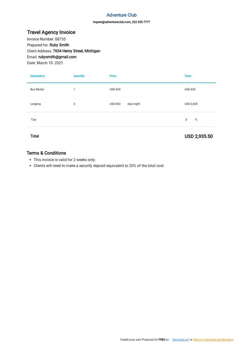 Travel Agency Invoice Template