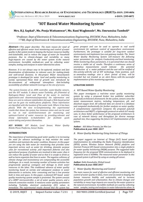 IRJET IoT Based Water Monitoring System PDF