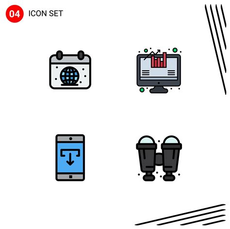 Group Of 4 Filledline Flat Colors Signs And Symbols For Calender Data Globe Analytics Mobile