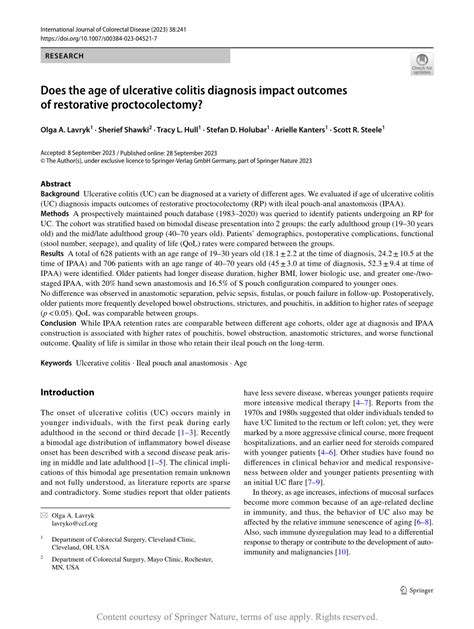 Does The Age Of Ulcerative Colitis Diagnosis Impact Outcomes Of Restorative Proctocolectomy