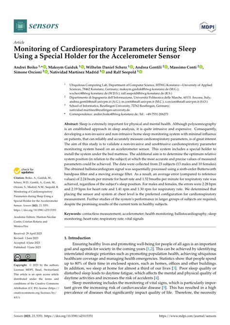 Pdf Monitoring Of Cardiorespiratory Parameters During Sleep Using A Special Holder For The
