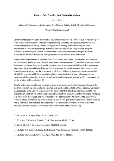Pdf Electron Field Emission From Carbon Nanotubes