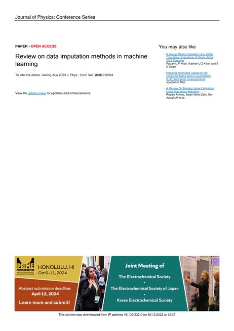 Pdf Review On Data Imputation Methods In Machine Learning