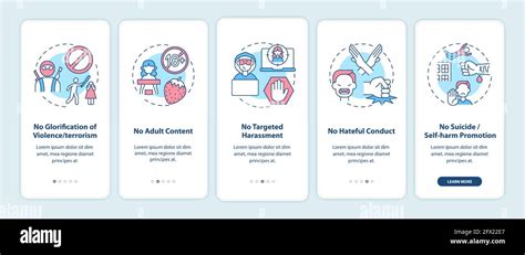 Social Media Safety Rules Onboarding Mobile App Page Screen With Concepts Stock Vector Image