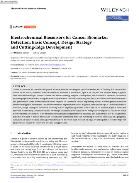 Pdf Electrochemical Biosensors For Cancer Biomarker Detection Basic