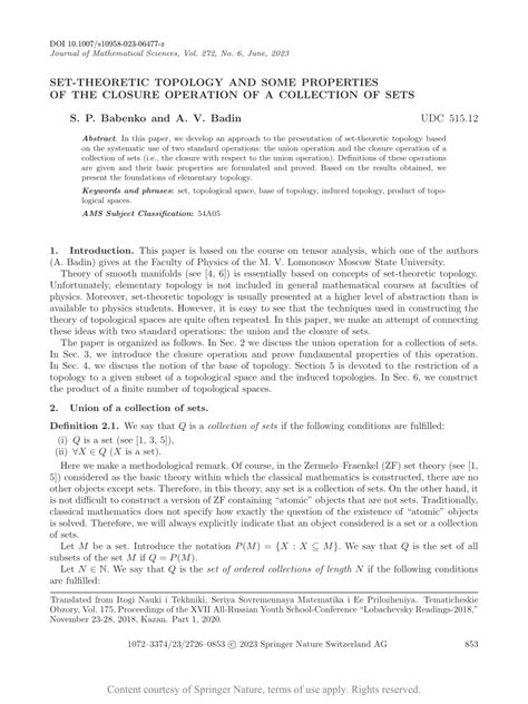 Set Theoretic Topology And Some Properties Of The Closure Operation Of A Collection Of Sets
