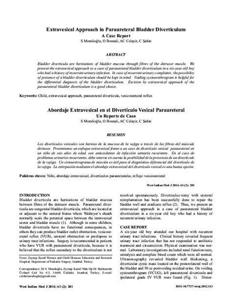 Pdf Extravesical Approach In Paraureteral Bladder Diverticulum A Case Report