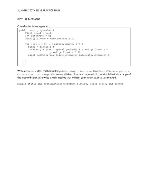 picture methods representing structure and behavior practice final cs 1316 docsity
