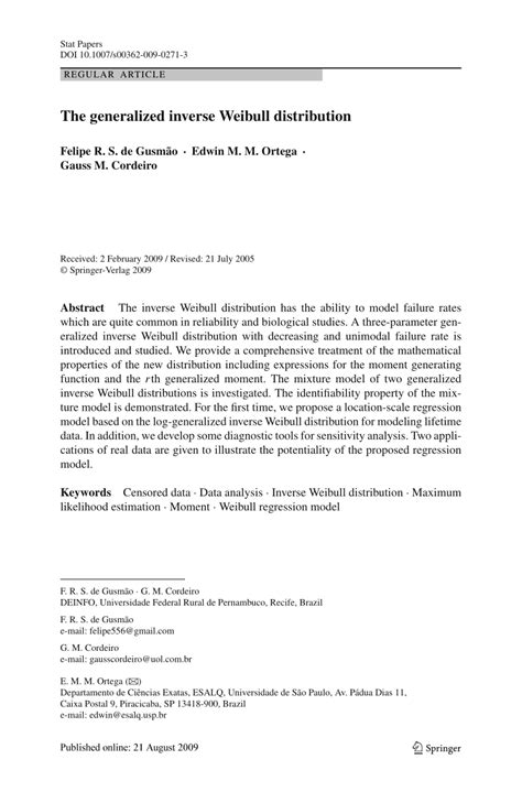 Pdf The Generalized Inverse Weibull Distribution