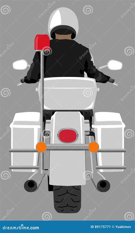 Color Police Patrol Heavy Motorcycle With Policeman Back View Graffiti