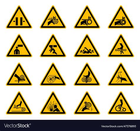 Triangular Warning Hazard Symbols Labels On White Vector Image