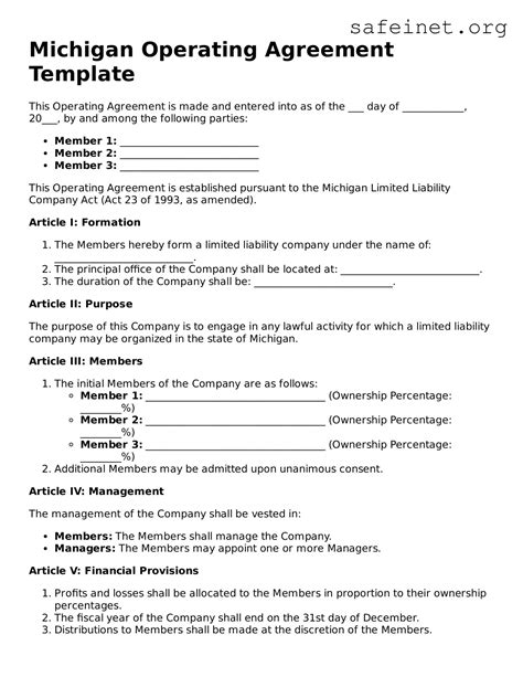 Free Michigan Operating Agreement Pdf Template ≡ Safeinet