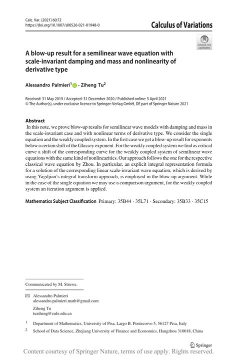 A Blow Up Result For A Semilinear Wave Equation With Scale Invariant Damping And Mass And
