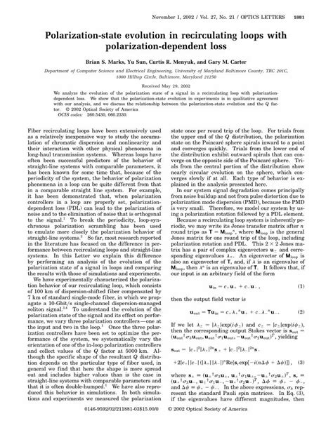 Pdf Polarization State Evolution In Recirculating Loops With