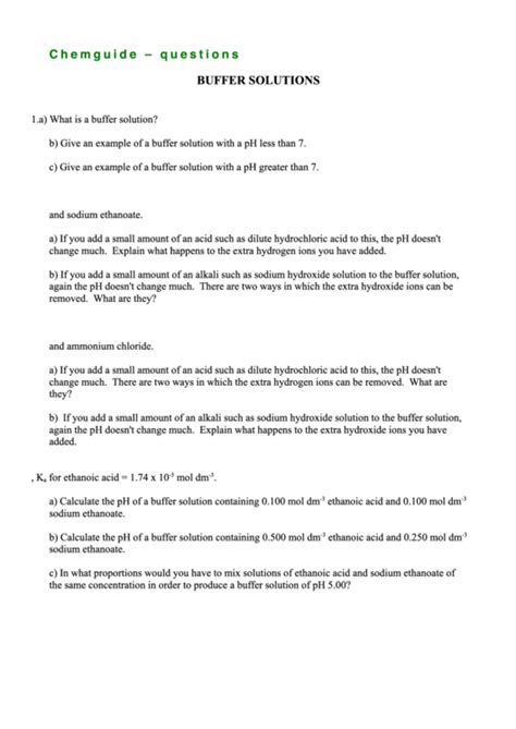 Buffer Solutions Printable Pdf Download