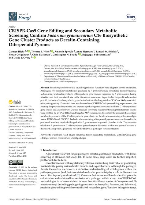 Pdf Crispr Cas9 Gene Editing And Secondary Metabolite Screening