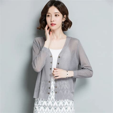 Linen Thin Cardigan 2019 New Spring Summer Women Knit Sweater Sweet V Neck Lady Knit Thin Linen