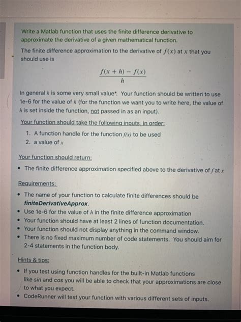 Solved Write A Matlab Function That Uses The Finite