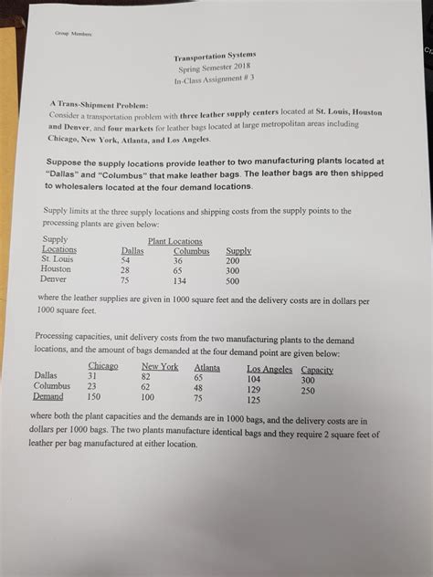 Group Members Transportation Systems Spring Semester