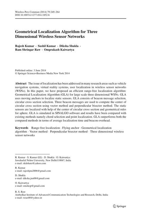 Pdf Geometrical Localization Algorithm For Three Dimensional Wireless
