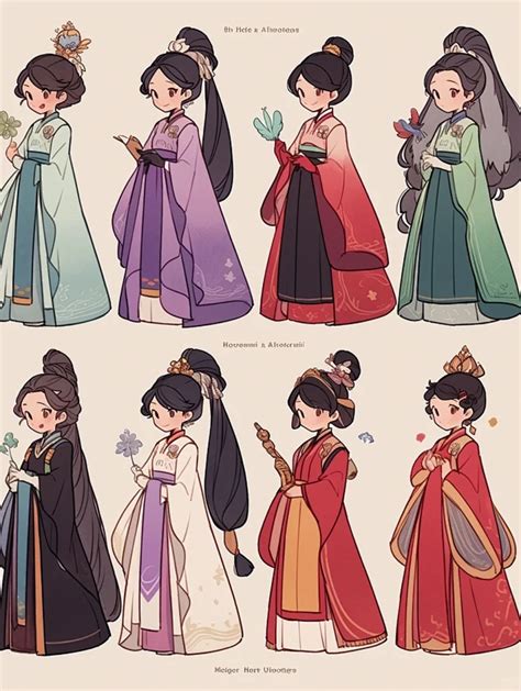 Q版人物，古风汉服 花瓣网