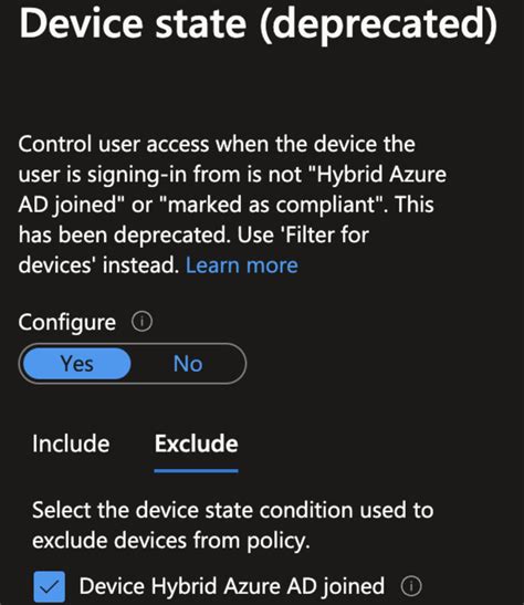 conditional access filter for device hybrid joined r intune