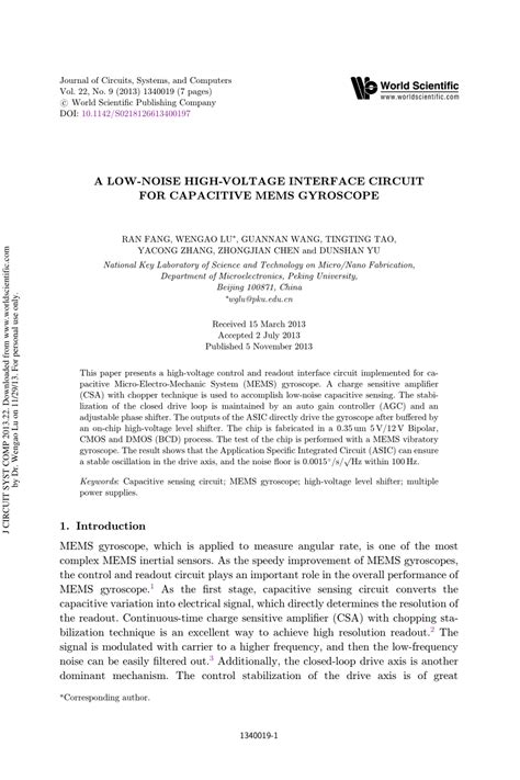 Pdf A Low Noise High Voltage Interface Circuit For Capacitive Mems Gyroscope