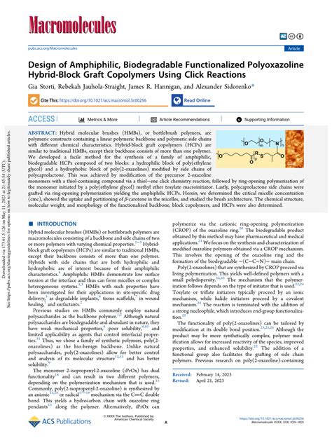 Pdf Design Of Amphiphilic Biodegradable Functionalized Polyoxazoline Hybrid Block Graft