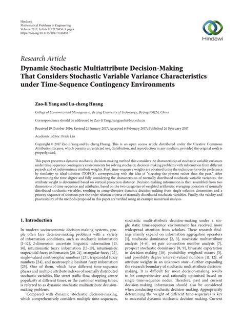Pdf Dynamic Stochastic Multiattribute Decision Making That Considers