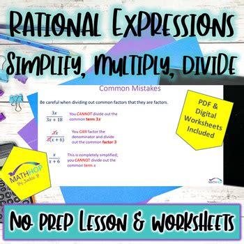 Simplify Multiply Divide Rational Expressions No Prep Lesson Worksheets Keys