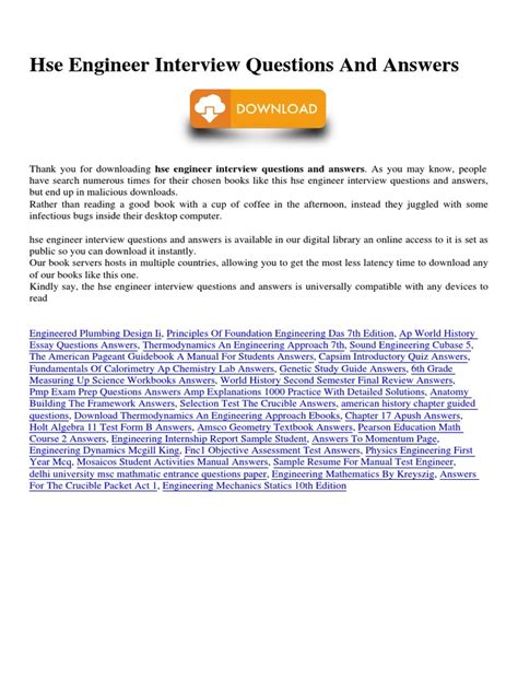 Hse Engineer Interview Questions And Answers Pdf Pdf