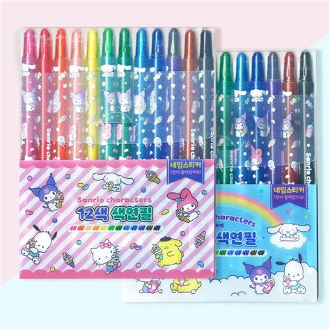산리오 캐릭터즈12색 색연필세트 네임택스티커포함 돌돌이 캐릭터색연필
