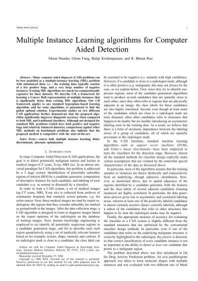 Multiple Instance Learning Algorithms For Dr Murat Dundar