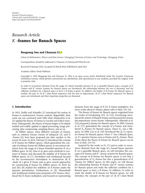 Pdf K Frames For Banach Spaces