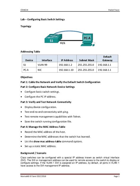 Fillable Online 2 9 1 Packet Tracer Basic Switch And End Device