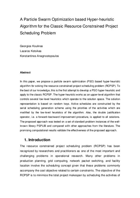 Pdf A Particle Swarm Optimization Based Hyper Heuristic Algorithm For