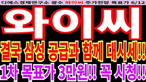 와이씨 와이씨주가전망 결국 삼성 공급과 함께 대시세 1차 목표가 3만원 꼭 시청 디에스경제연구소광수 와이씨전망 와이씨목표가 Youtube