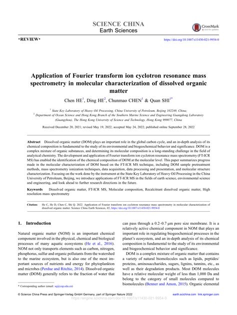 Pdf Application Of Fourier Transform Ion Cyclotron Resonance Mass Spectrometry In Molecular