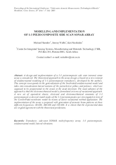 Pdf Modelling And Implementation Of 1 3 Piezocomposite Side Scan