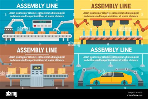 Assembly Line Banner Set Flat Illustration Of Assembly Line Vector