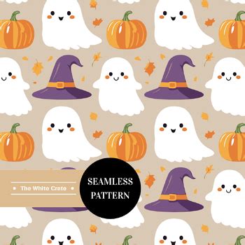 Cute Ghosts Pumpkins And Witch Hats Seamless Pattern For Halloween