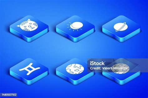 행성 화성 호랑이 조디악 지구 쌍둥이 자리 태양의 일식 및 토성 아이콘을 설정합니다 벡터 0명에 대한 스톡 벡터 아트 및 기타 이미지 Istock