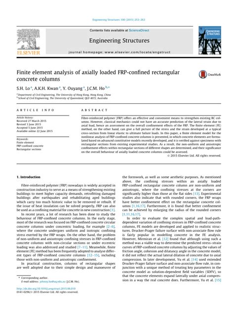 Finite Element Analysis Of Axially Loaded Frp Confined Rectangular Concrete Columns Pdf