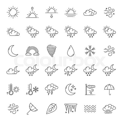 Weather Forecast Meteorology Outline Icons Set Stock Vector Colourbox