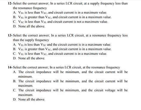 Solved 12 Select The Correct Answer In A Series Lcr