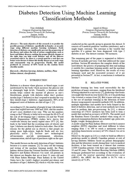 Diabetes Detection Using Machine Learning Classification Methods Pdf