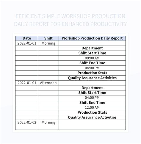 Efficient Simple Workshop Production Daily Report For Enhanced Productivity Excel Template And