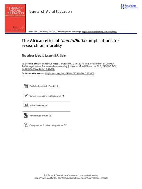 The African Ethic Of Ubuntu Botho Implications For Research On Morality